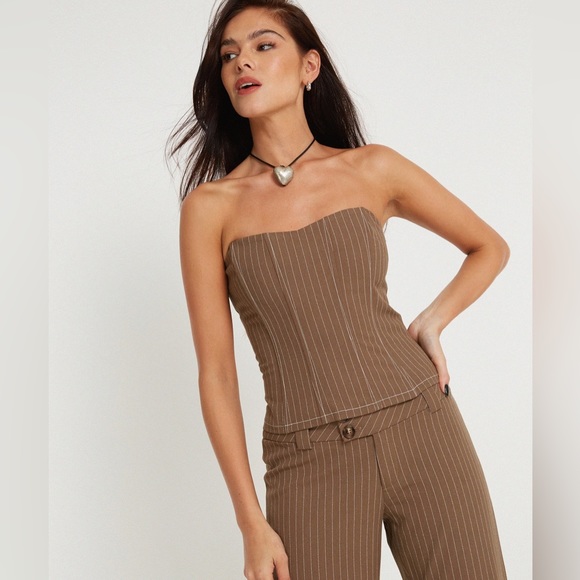 Motel Rocks | Tops | Motel Kyana Corset Top In Pinstripe Brown | Poshmark